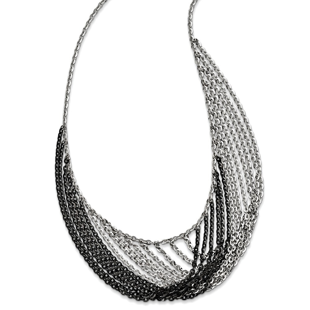 White Sterling Silver necklace Fancy 18 in Rhodium & Ruthenium-plated ...
