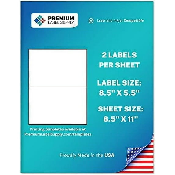 White Sticker Half Sheet Labels – 8.5" x 5.5" – Laser/Inkjet Compatible ...