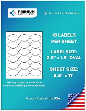 White Sticker Oval Labels – 2.5" x 1.5" Oval – Laser/Inkjet Compatible ...