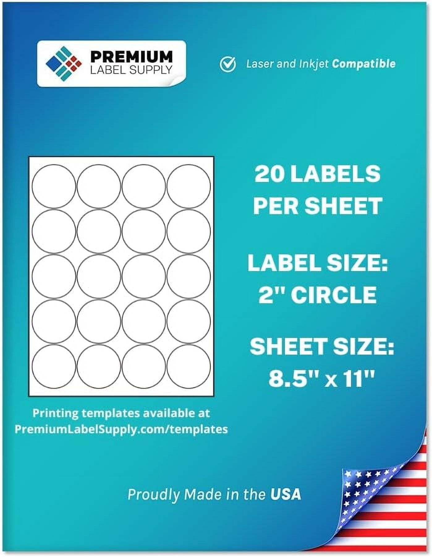 White Sticker Round Labels – 2" Circle – Laser/Inkjet Compatible – (20 ...
