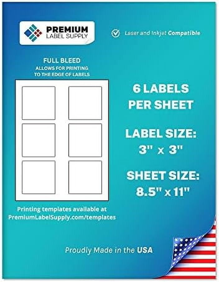 White Sticker Square Labels – 3" x 3" – Laser/Inkjet Compatible – (6 ...