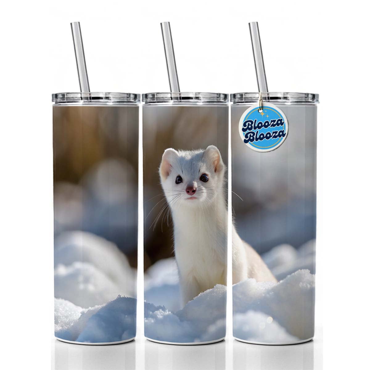 White Stoat Ermine In Snow 20oz Insulated Water Bottle Skinny Tumbler ...