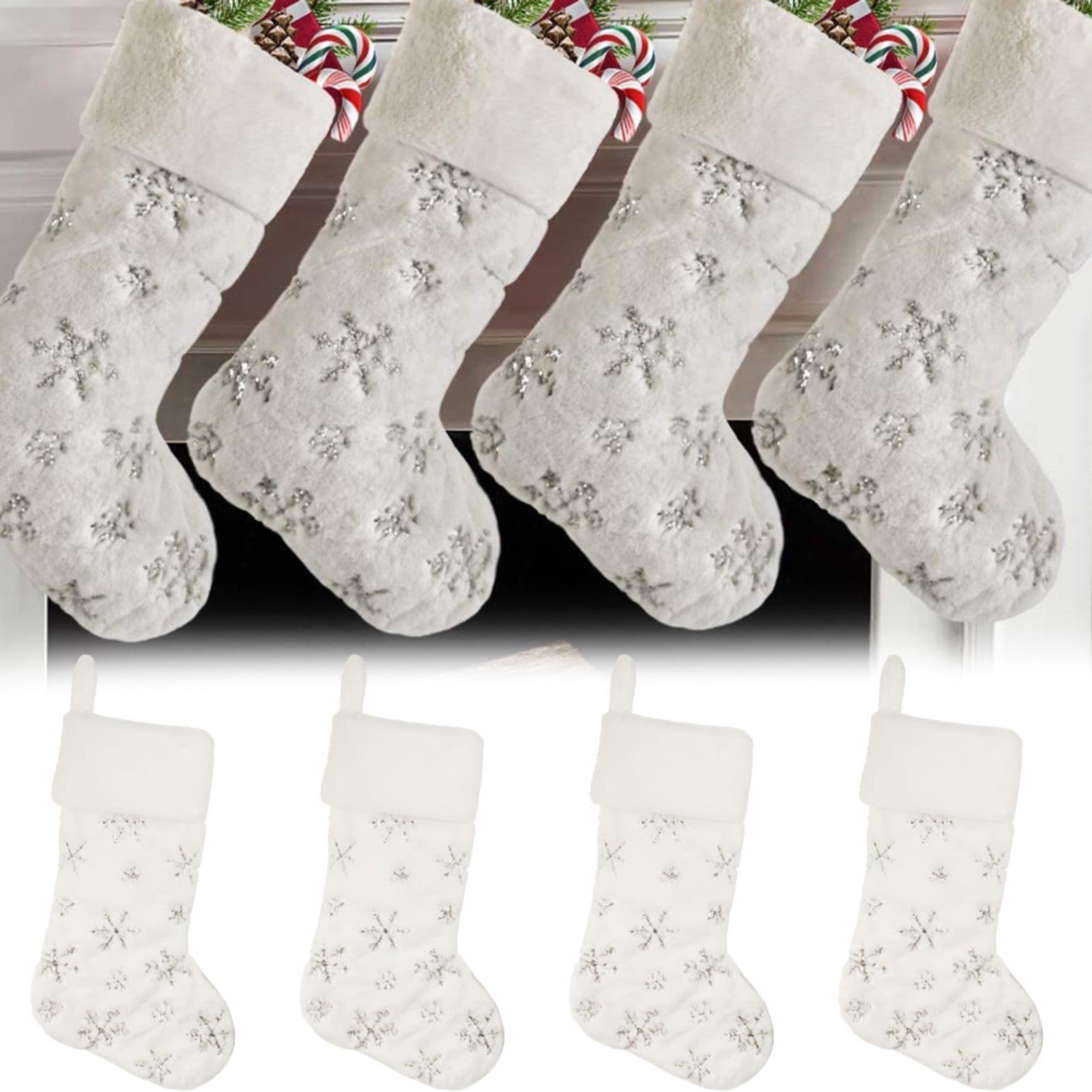 White Stockings Christmas,Holiday Stockings,19 Inch Large Faux Fur Xmas ...