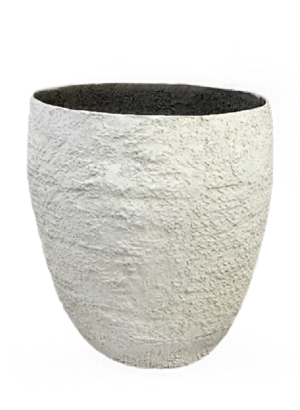 White Stone Round Planter with Rustic, Hand-Crafted Texture, Extra ...