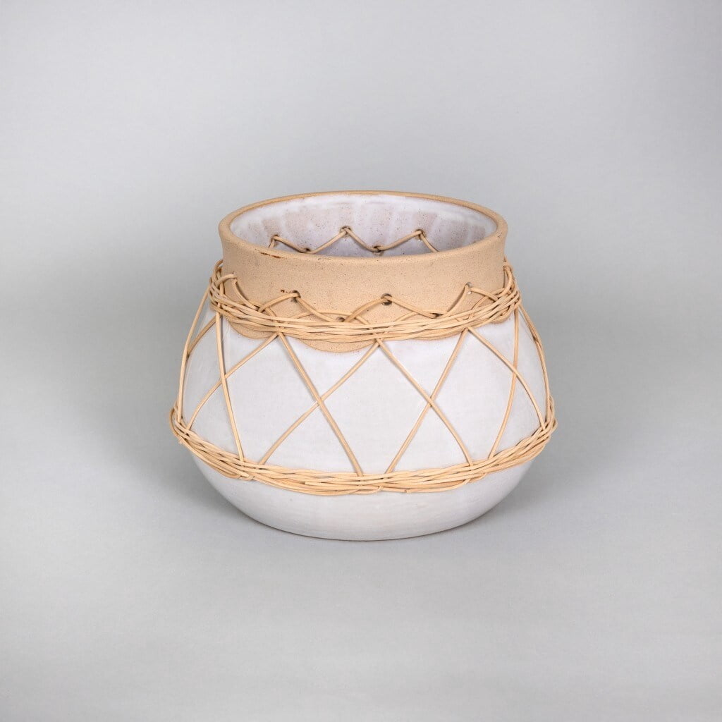 White Stone and Rattan Detail Planter - Walmart.com