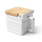 White Stoneware Salt Box 4.5x3.25x3.5 with Bamboo Lid - Walmart.com