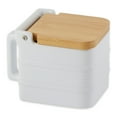 White Stoneware Salt Box 4.5x3.25x3.5 with Bamboo Lid - Walmart.com