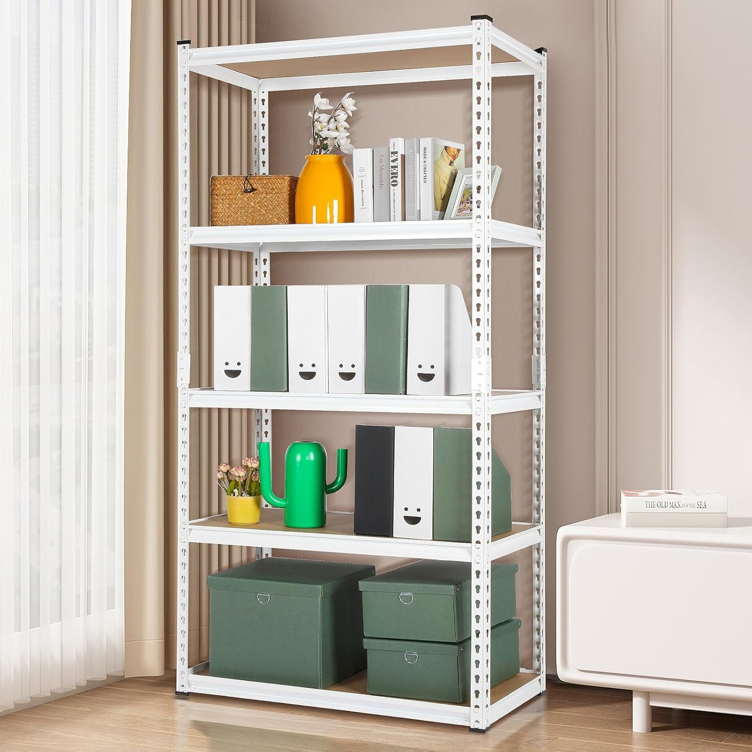 White Storage Shelves 31.5" W X 15.75" D X 72" H, 5 Tier Metal Shelving ...