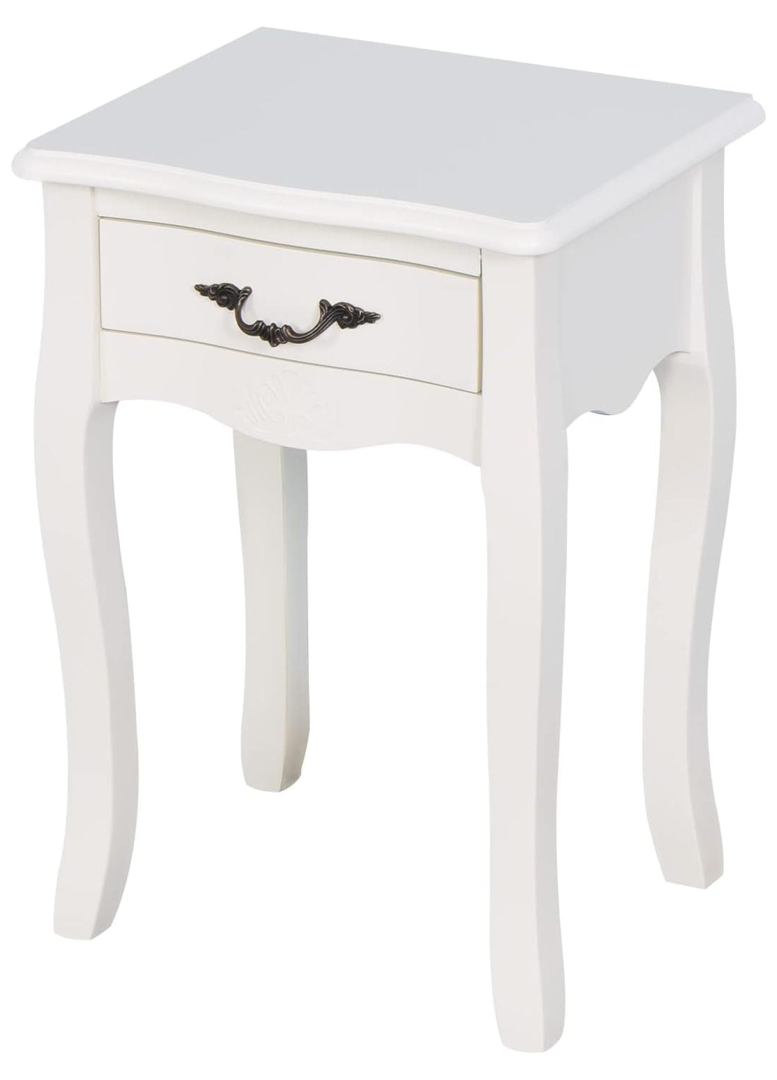 White Storage Table with Drawer & Shelf for Bedroom Living Room Modern ...