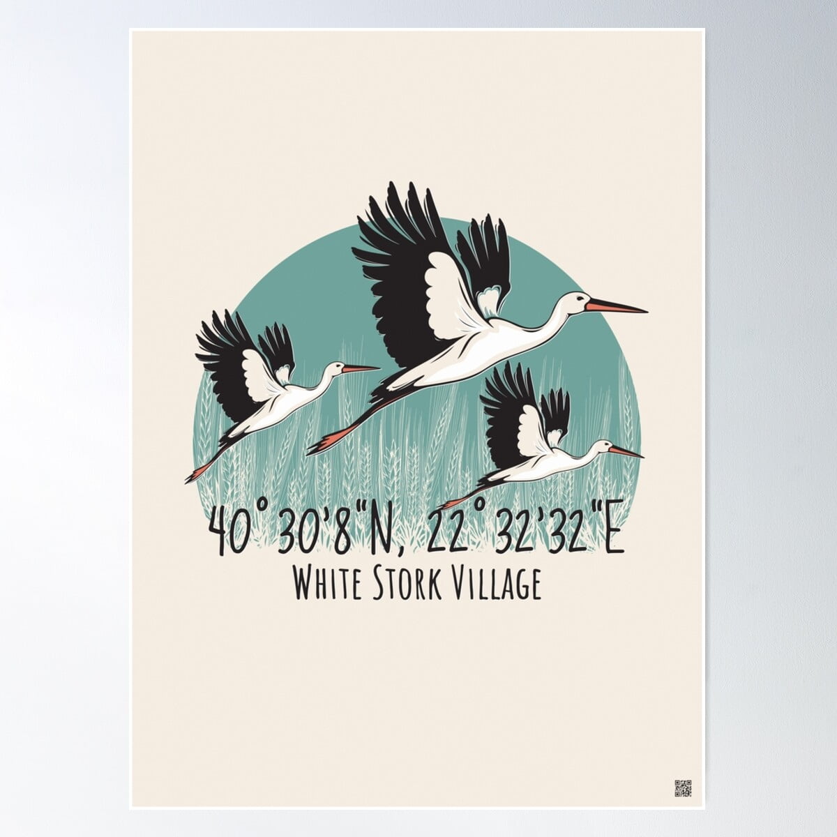 White Stork Village Poster Wall Art, Modern Wall Decor For Living Room ...