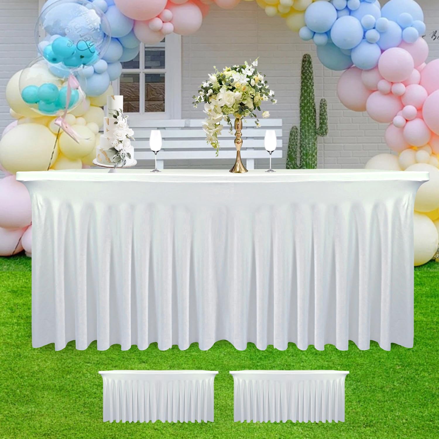 White Stretch Table Skirt for Rectangle Tables 48x24x30 Inches Pleated ...