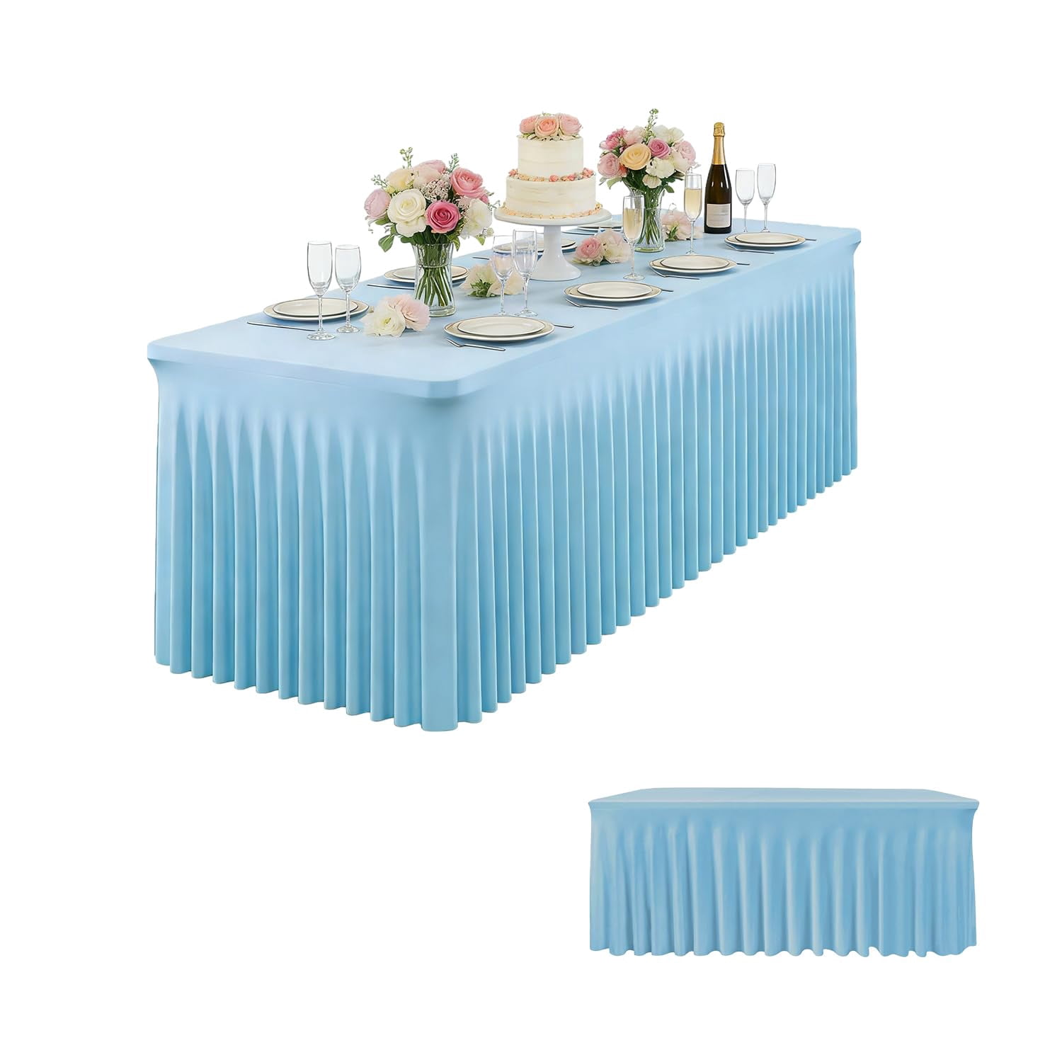 White Stretch Table Skirt for Rectangle Tables 48x24x30 Inches Pleated ...