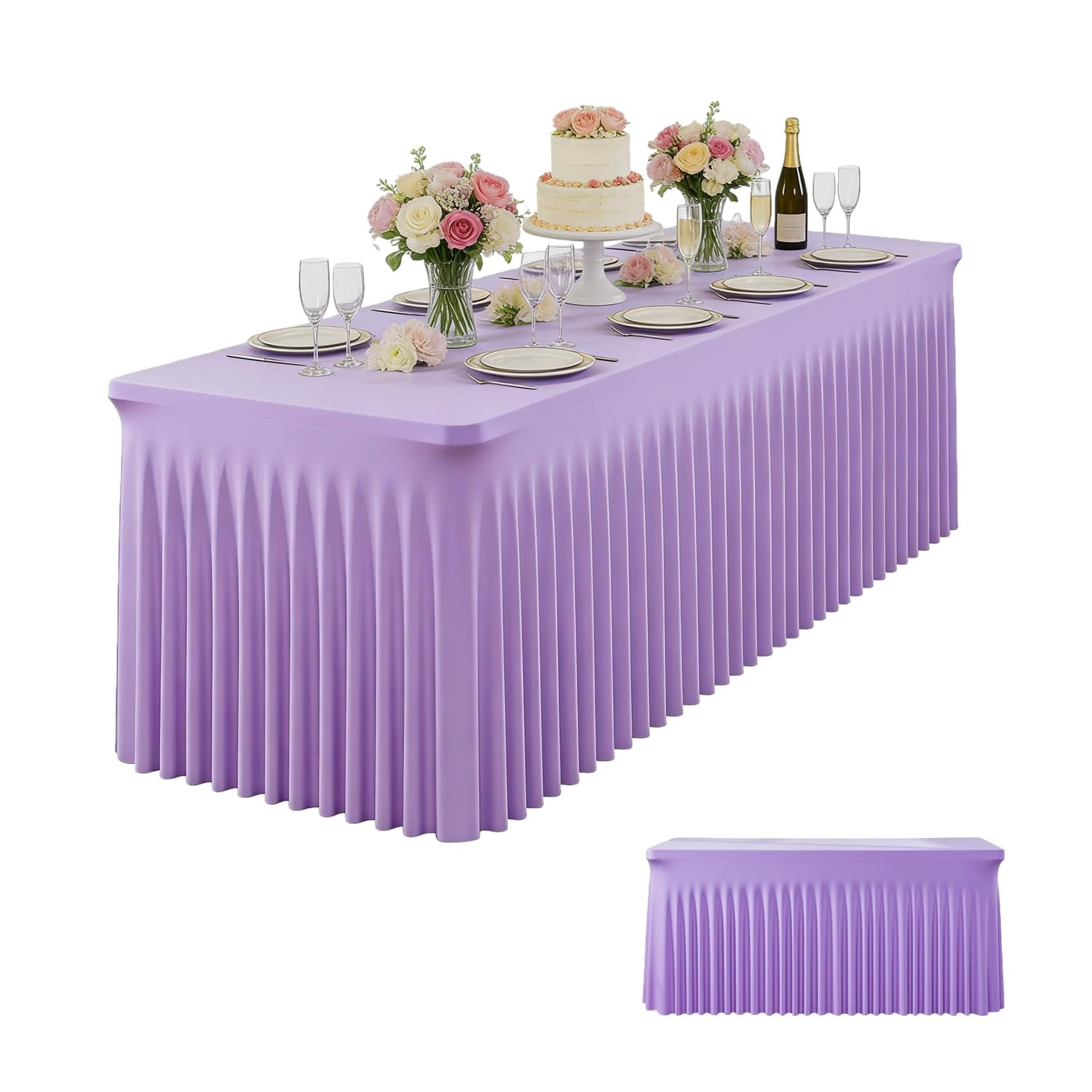 White Stretch Table Skirt for Rectangle Tables 48x24x30 Inches Pleated ...