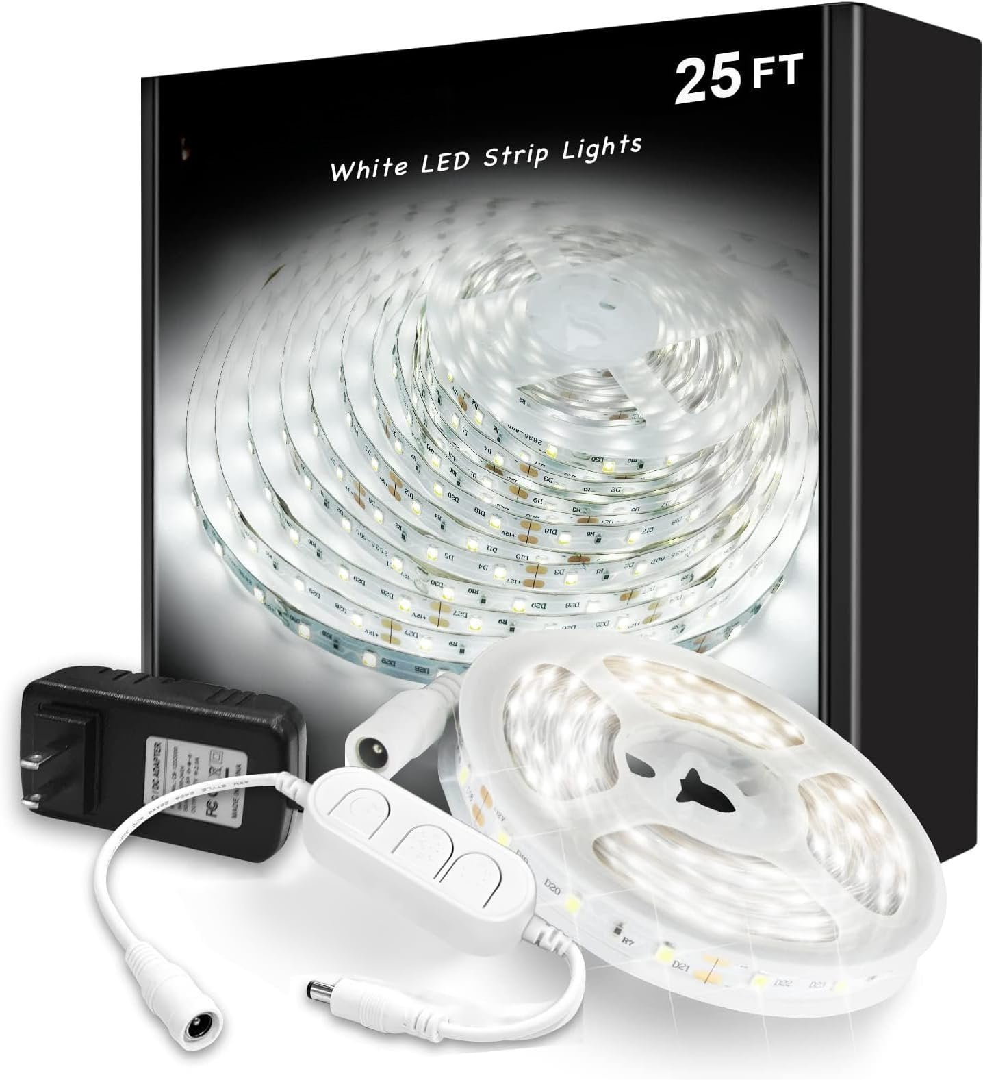 White Strip Lights, 25ft Dimmable 6500k Daylight White Light Strip, 460 ...