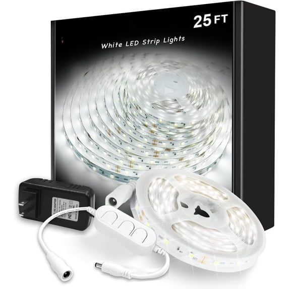 White Strip Lights, 25ft Dimmable 6500k Daylight White Light Strip, 460 ...