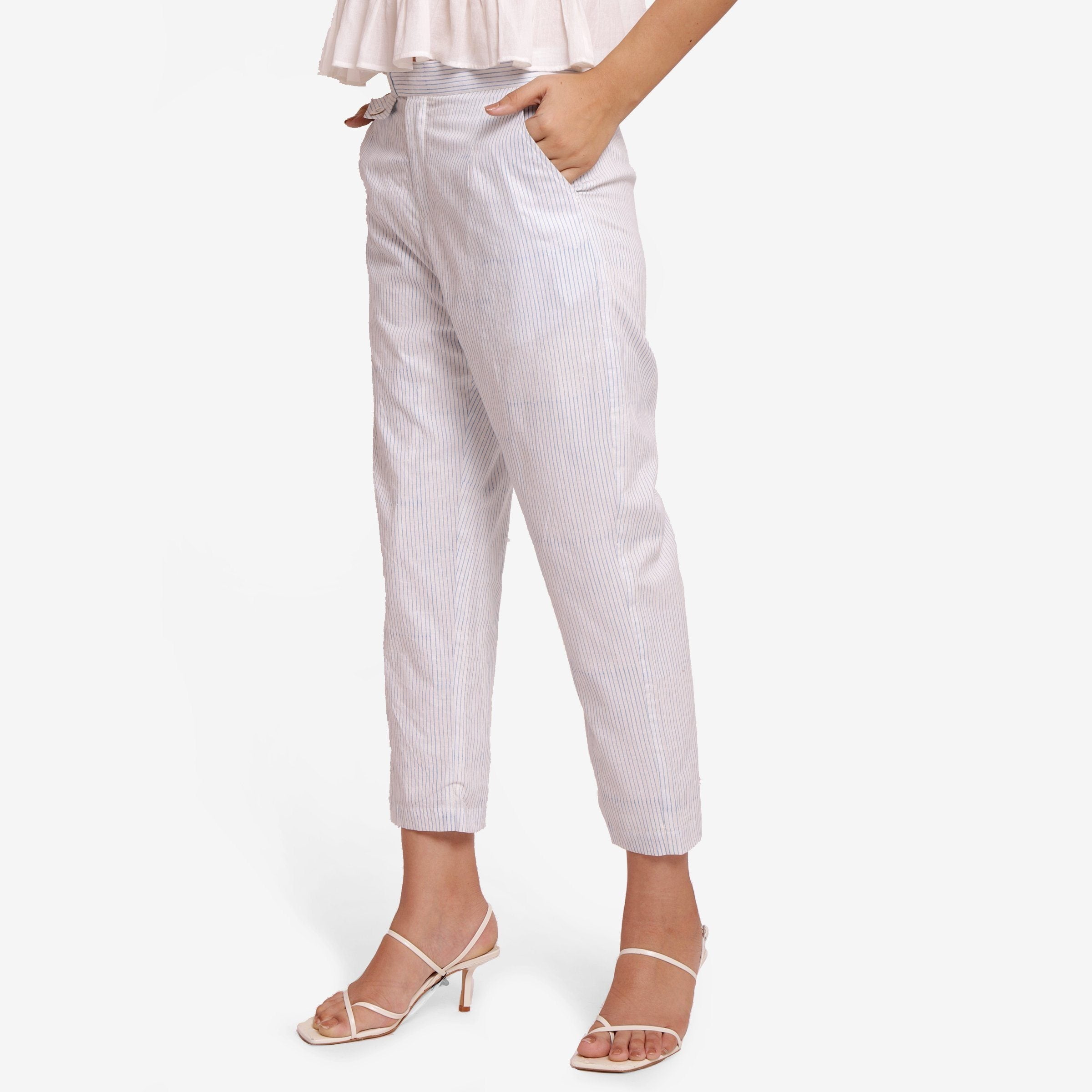 White Striped Block Printed Cotton Tapered Pant - Walmart.com