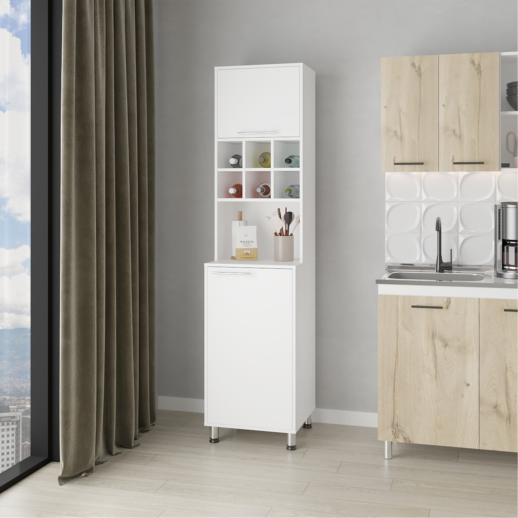 White Style Kitchen Pantry: Engineered Wood With Multiple Open Shelves ...
