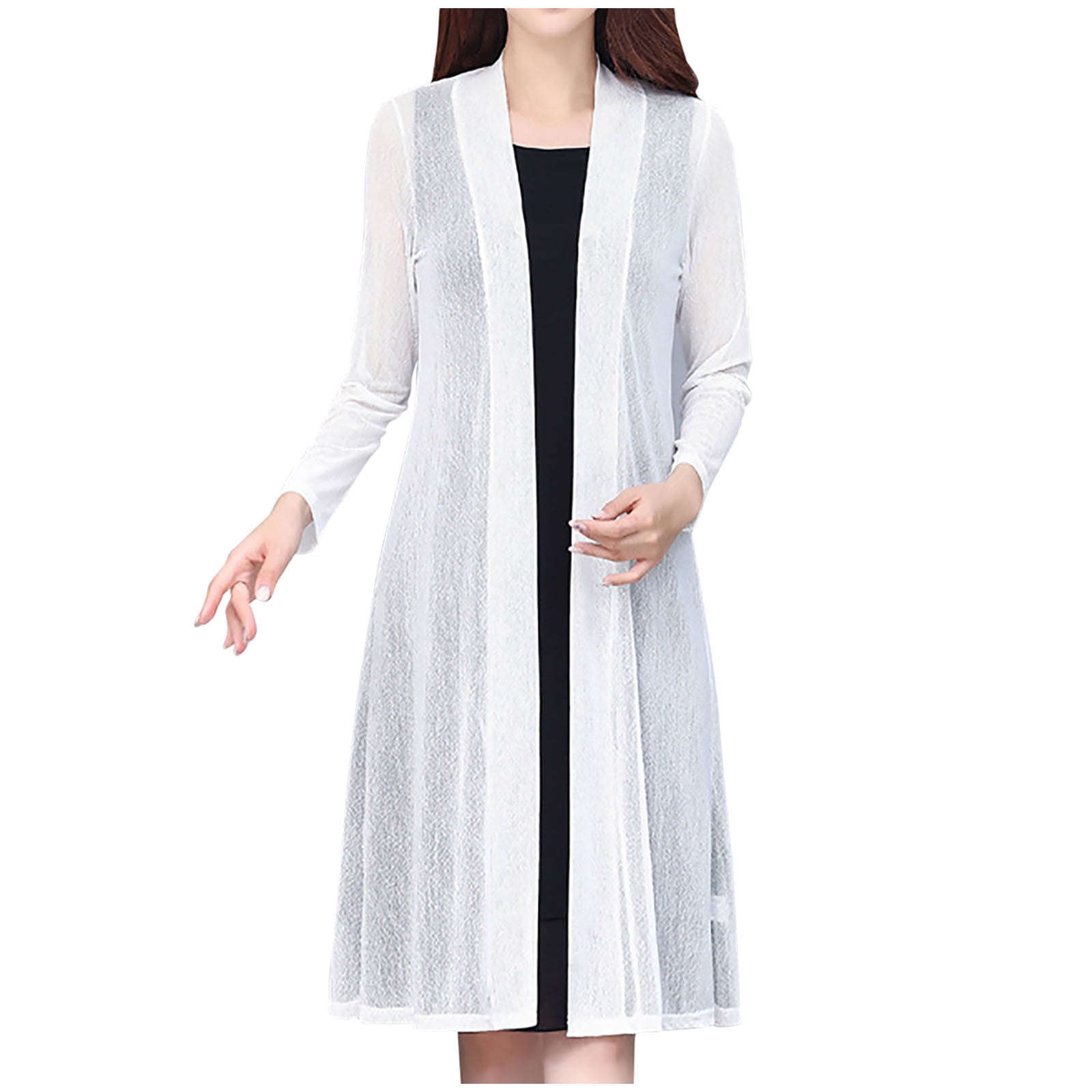 White Sun Protection Sheer Cardigan Basic Kimono Coverup for Women ...