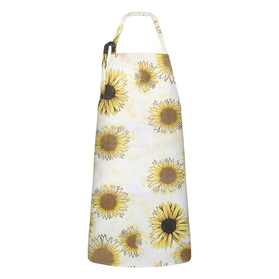 White Sunflower Sketch Apron-Garden Aprons for Women with Pockets ...
