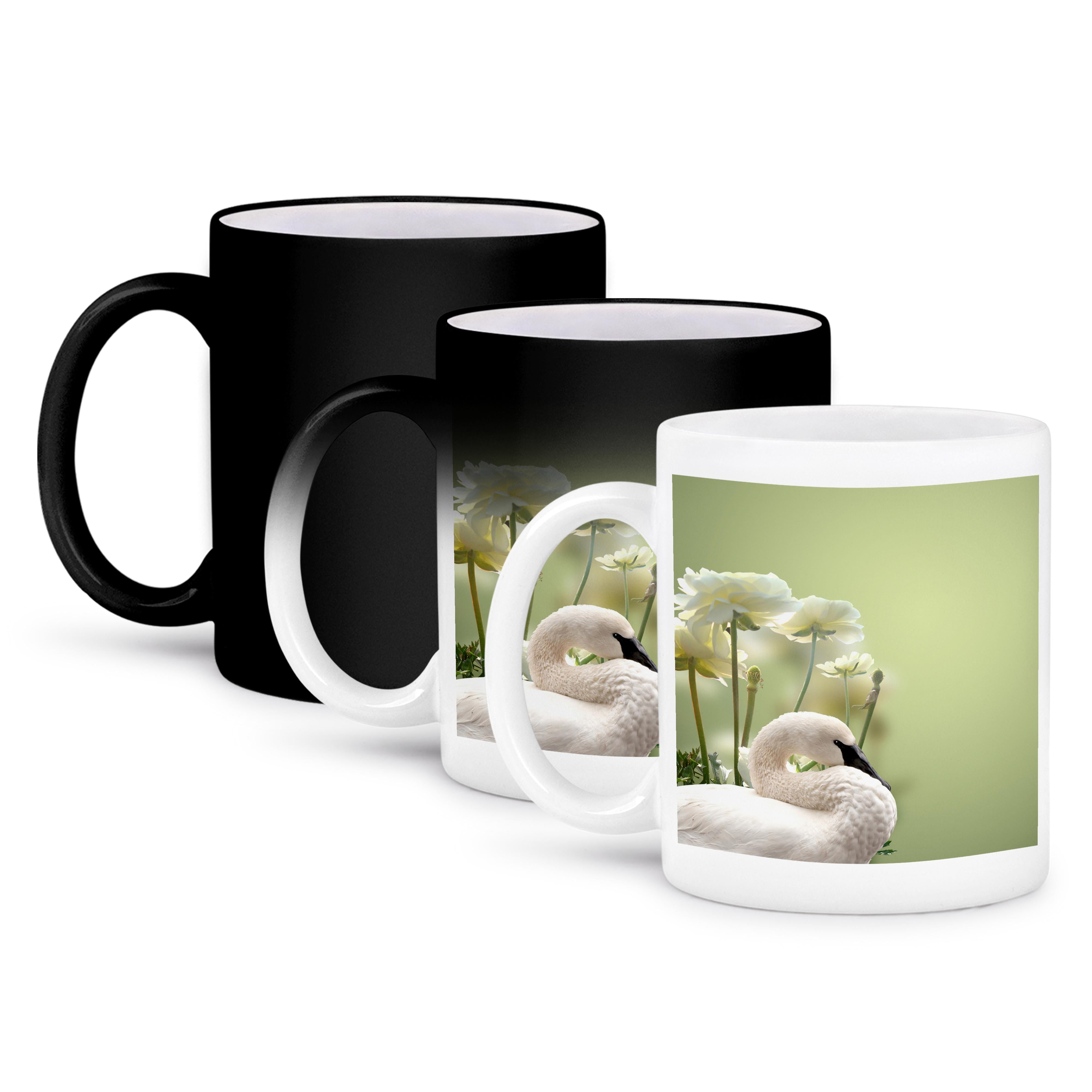 3dRose, White Swam With White Flowers On A Light Green Background, 11oz ...