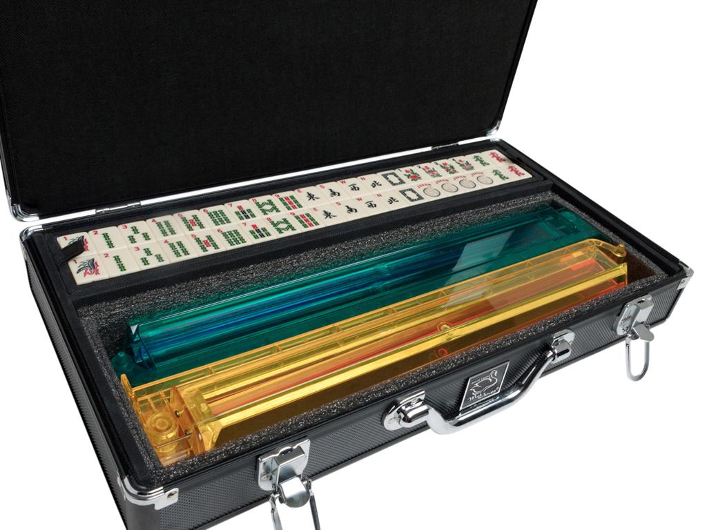 144 Blue Tiles Chinese Mahjong Silver aluminum Case with Pushers and ...