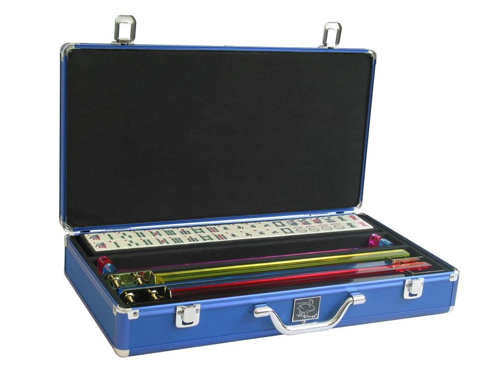 White Swan American Mahjong Set in Luggage-Style Blue Case - Ivory ...