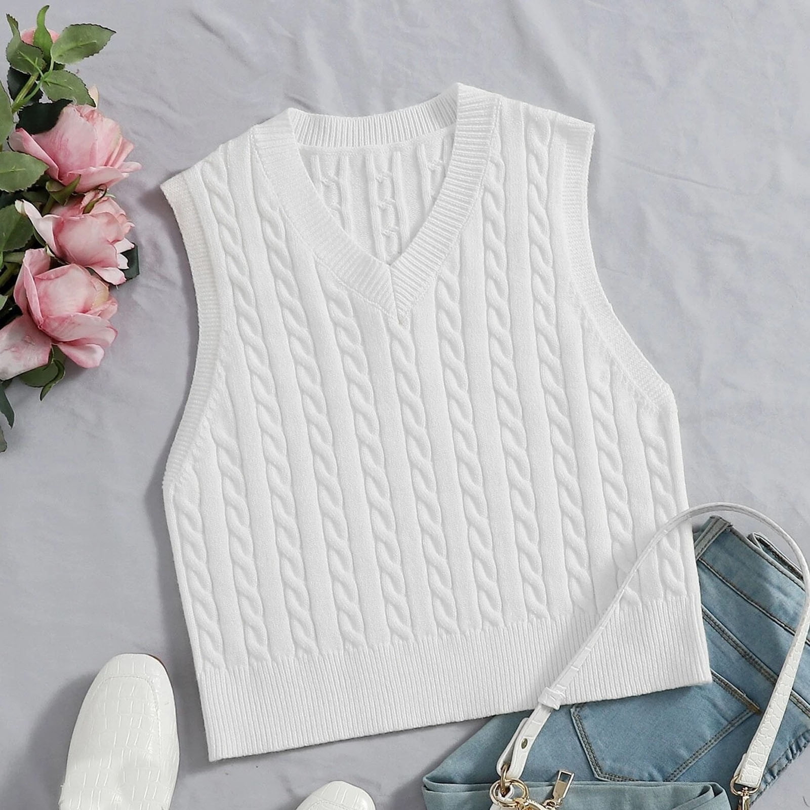 Customer reviews for White Sweater Vest Women Casual Print Sleeveless V ...