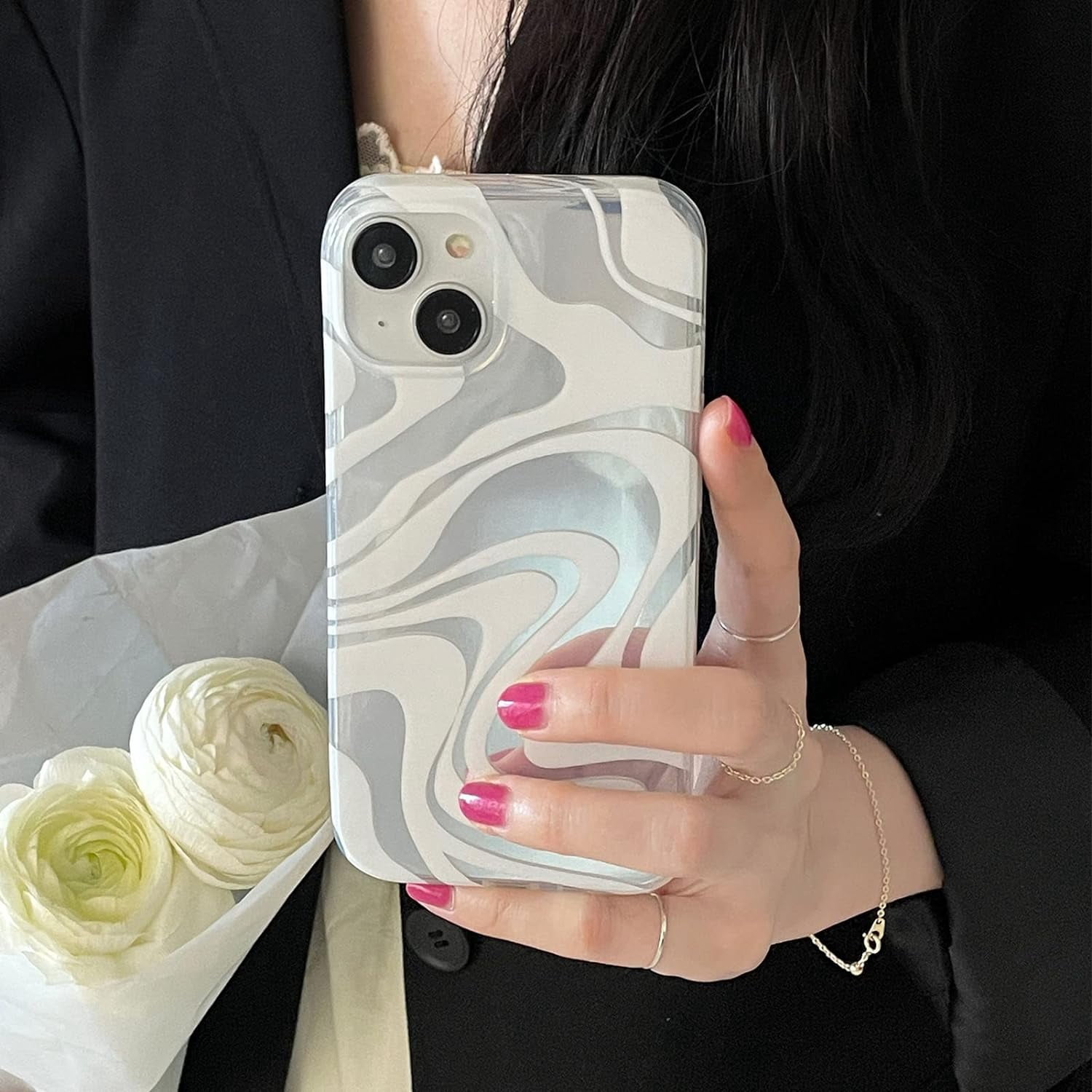 White Swirl Striped Plating Phone Case for iPhone 13 Pro,Retro Chic ...