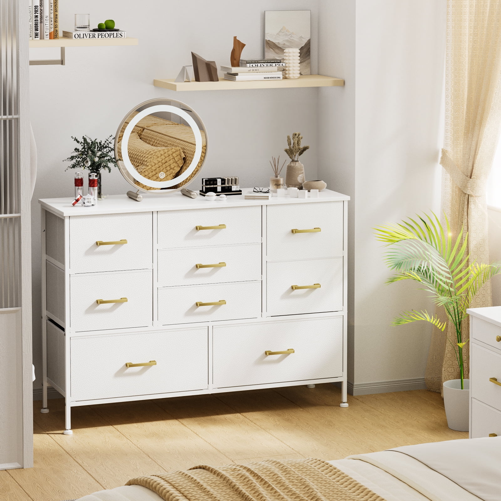 White TV Console Dresser with 9 Large Drawers for 55” TVs, for Bedrooms ...