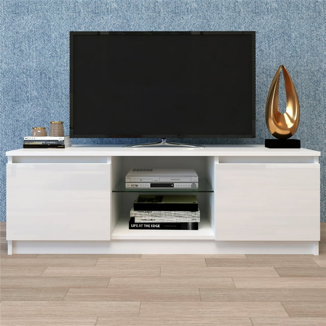 White TV Console, SEGMART Modern TV Stand Table with LED Lights, High ...