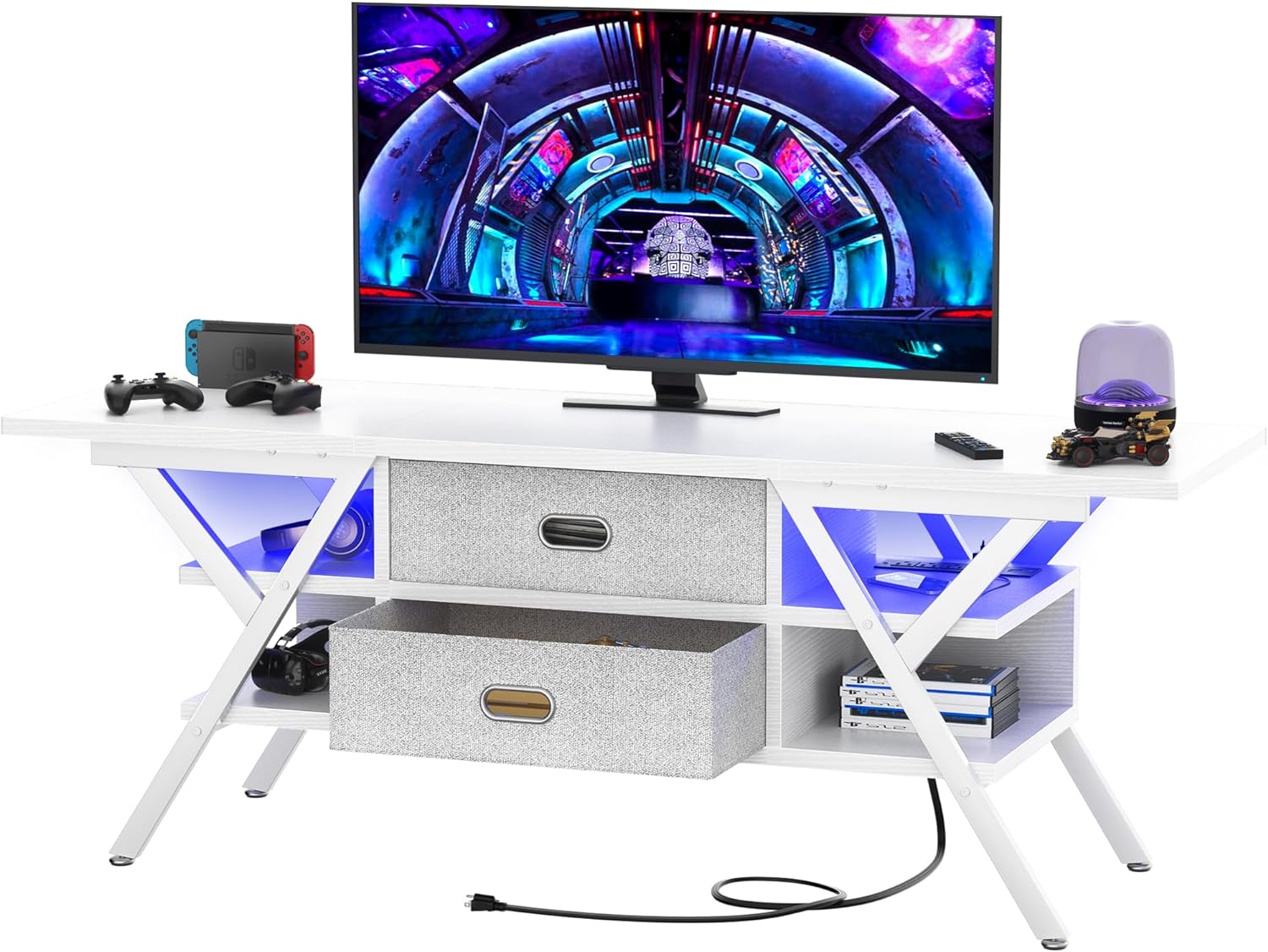 White TV Stand for 55''/65'' TV - LED TV Stands with Power Outlets for ...