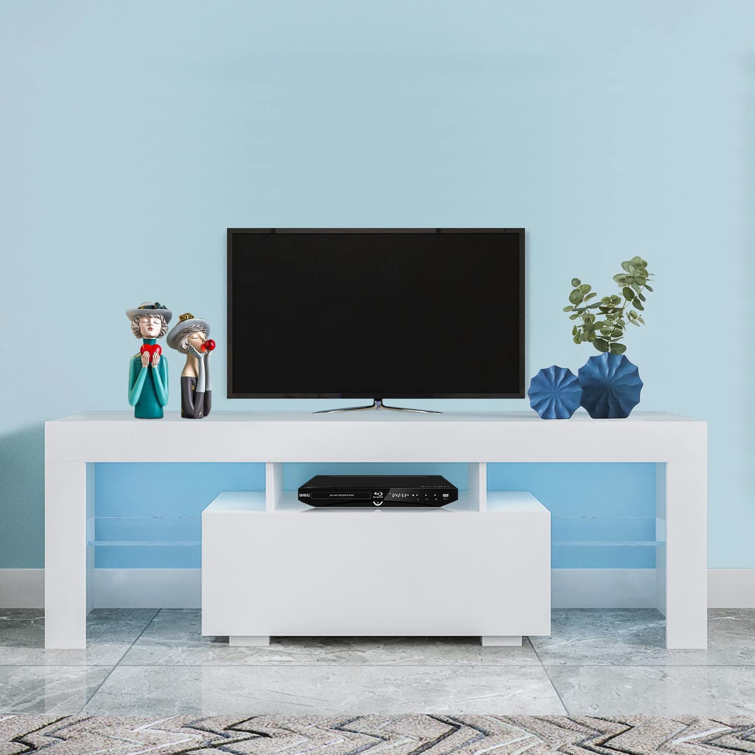 White TV Stand for 60 Inch TV Entertainment Center Stand LED TV Stand ...