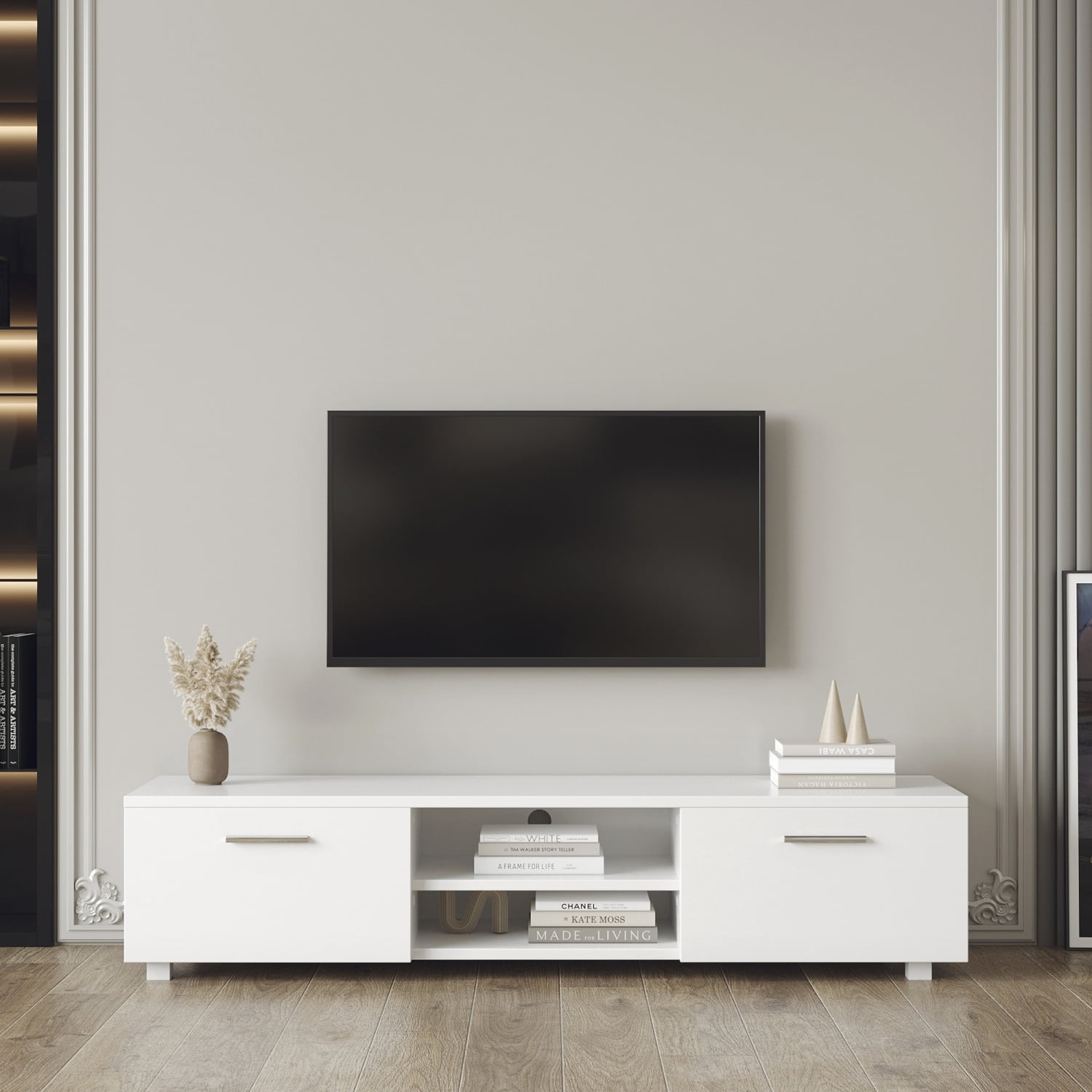White TV Stand for 70 Inch TV Stands Media Console Entertainment Center ...