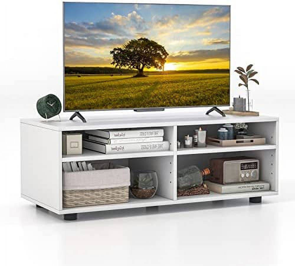 White TV Stand For TV Up To 40 Inch, Media Console Table With 4 Cubbies ...
