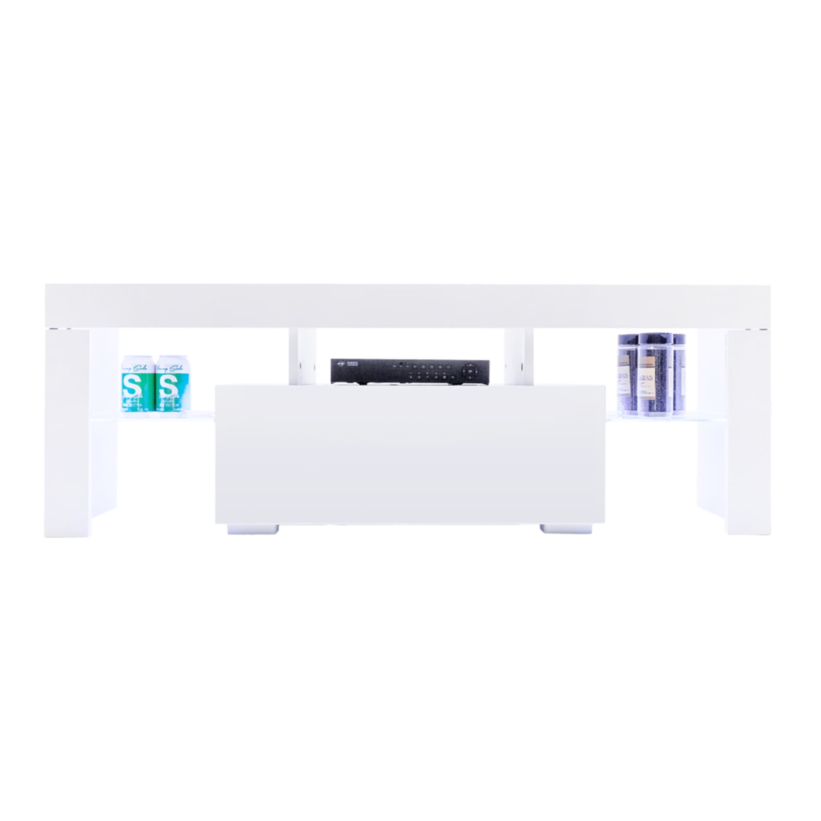 White TV Stand Modern High Glossy Television Stands with LED Light, TV ...