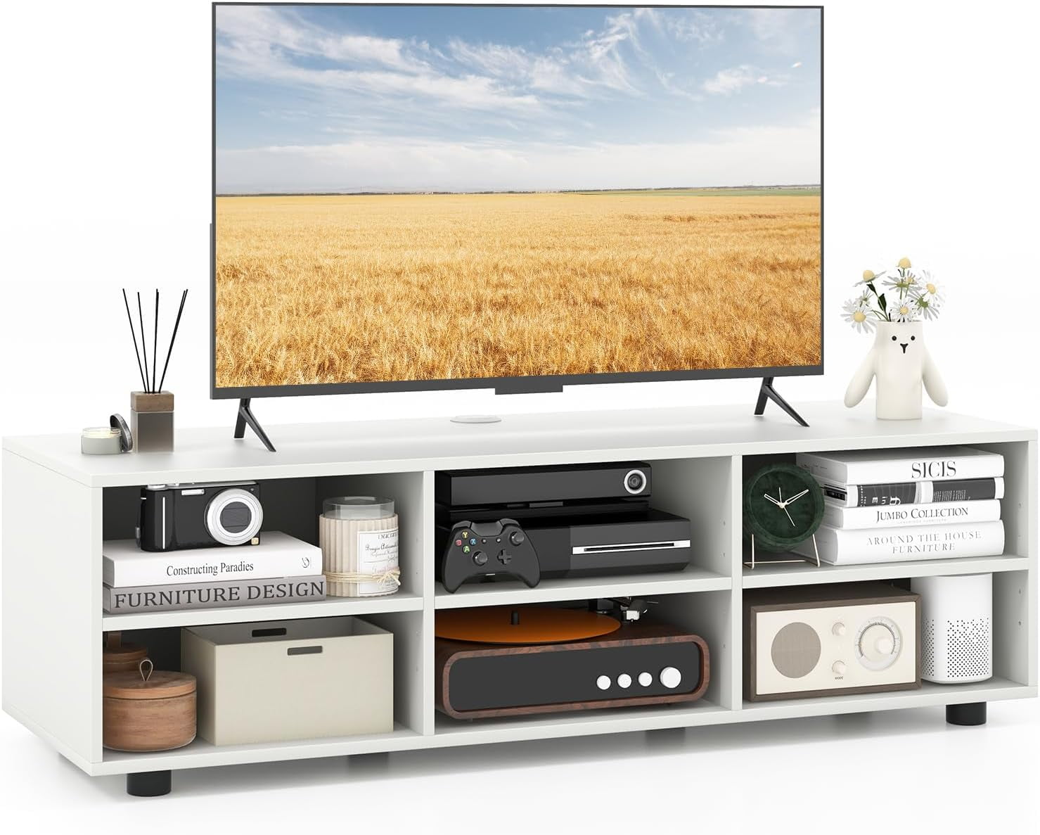 White TV Stand for TVs up to 50”, Modern Media Entertainment Center ...