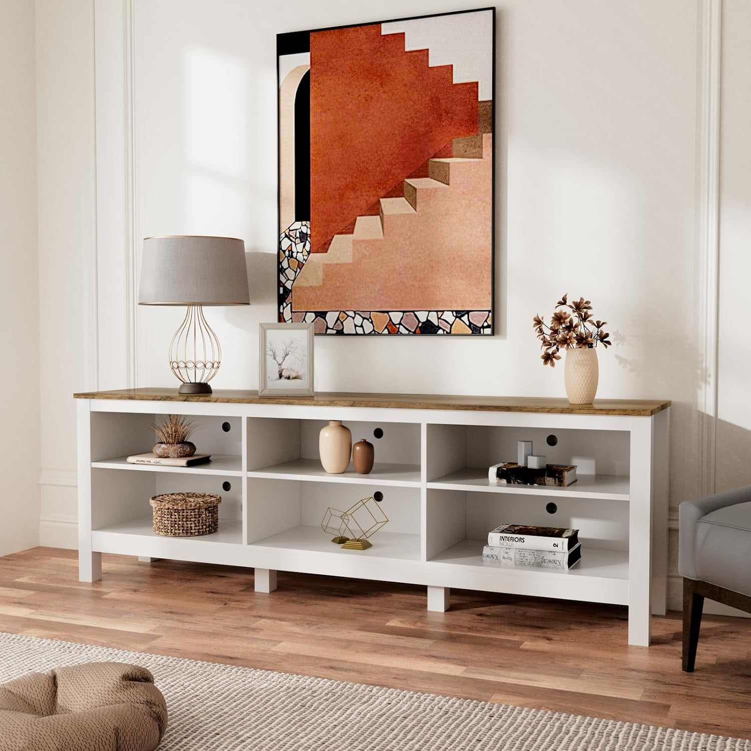 White TV Stand for TVs up to 75 Inch,Entertainment Center for 65+ inch TV Console Table with 6 ...