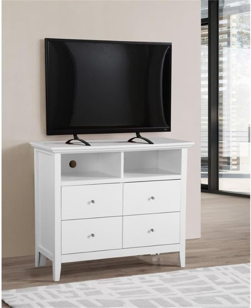 White TV Stand with 4 Drawers and Cable Management for TVs 42" to 50 ...