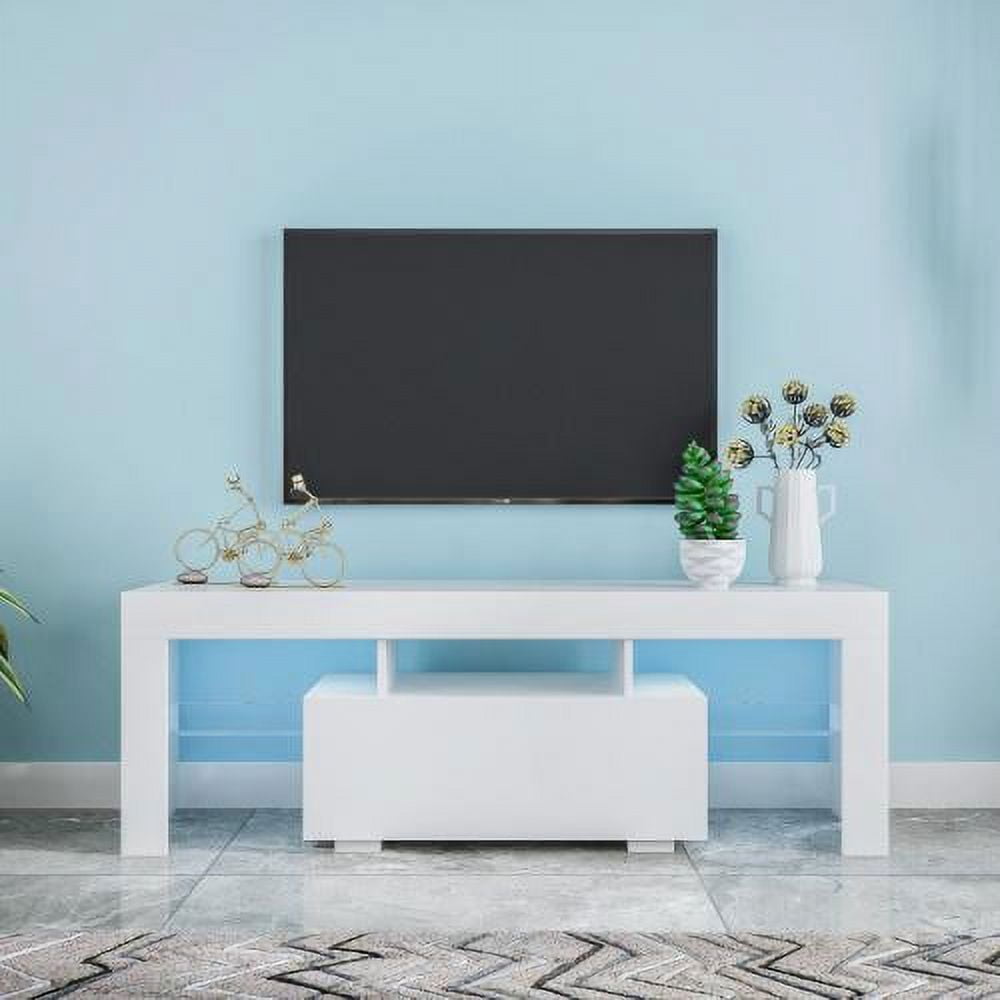 White TV Stand with LED RGB Lights, Flat Screen TV Cabinet, Gaming ...