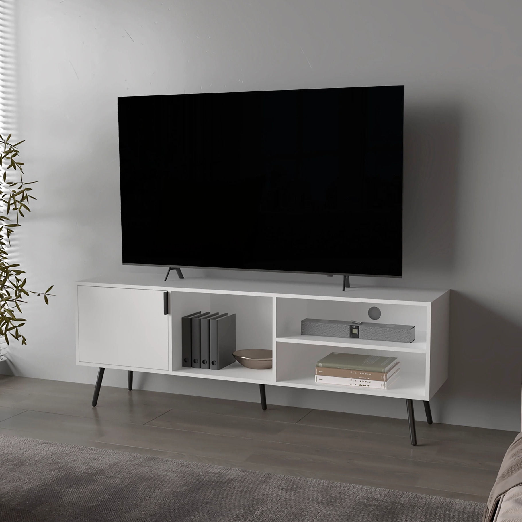 White TV Stand with Storage+Max Storage Solution"-"Indoor Entertainment ...