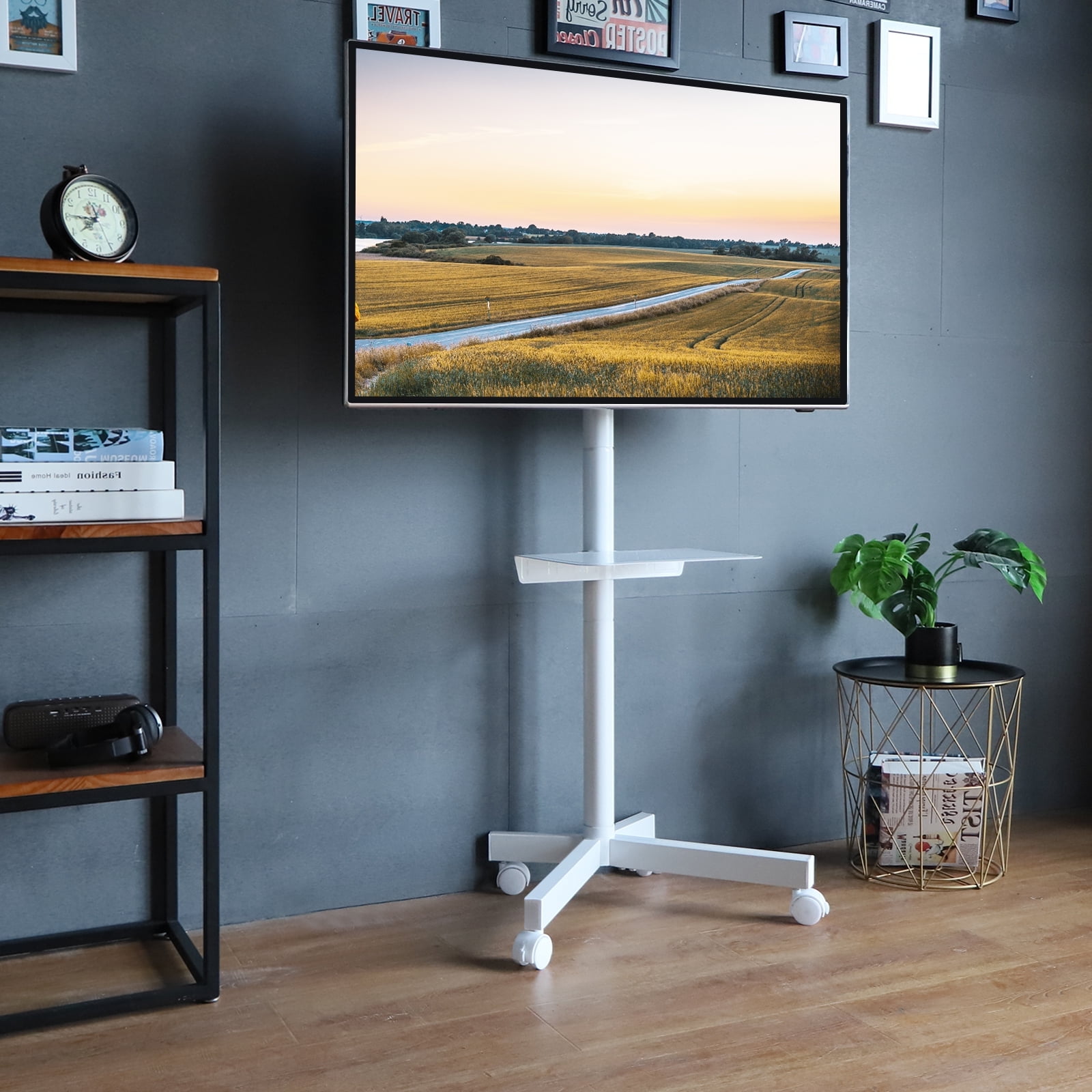 Modern White Mobile TV Stand with Wheels for 40-60 inch Flat/Curved ...