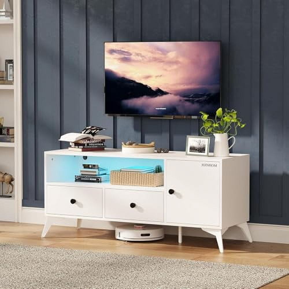 White TV Stands with Storage and LED Lights for 50 Inch TV - Television ...