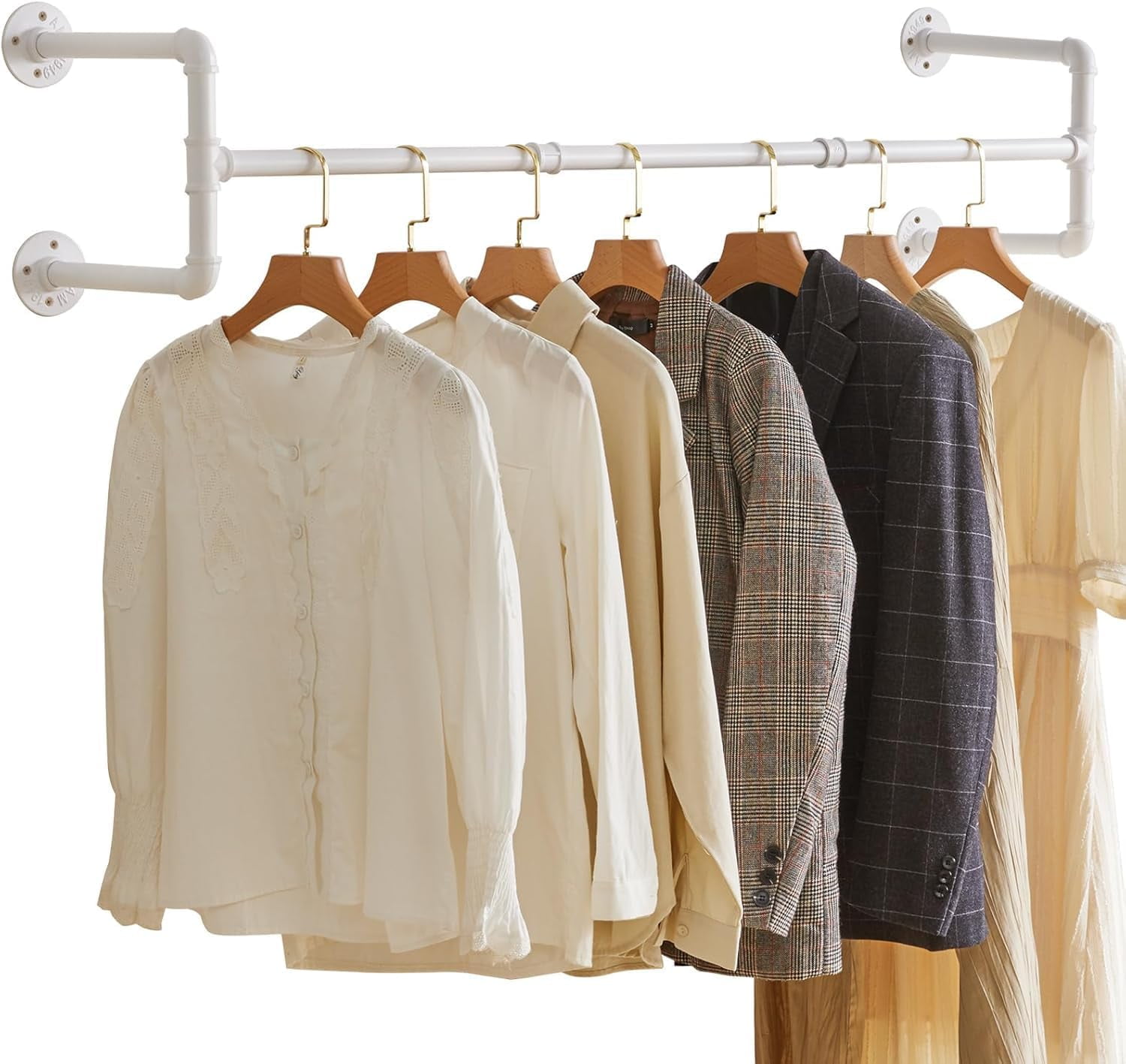 White TYJ002W Industrial Pipe Clothes Rack, 50 Inch Wall Mounted ...