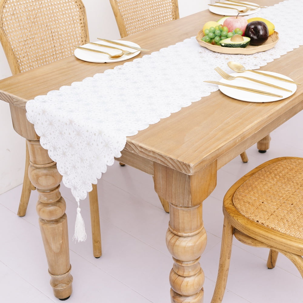 White Table Runner 12 x 71 Inch, Farmhouse Table Dresser Scarf for ...