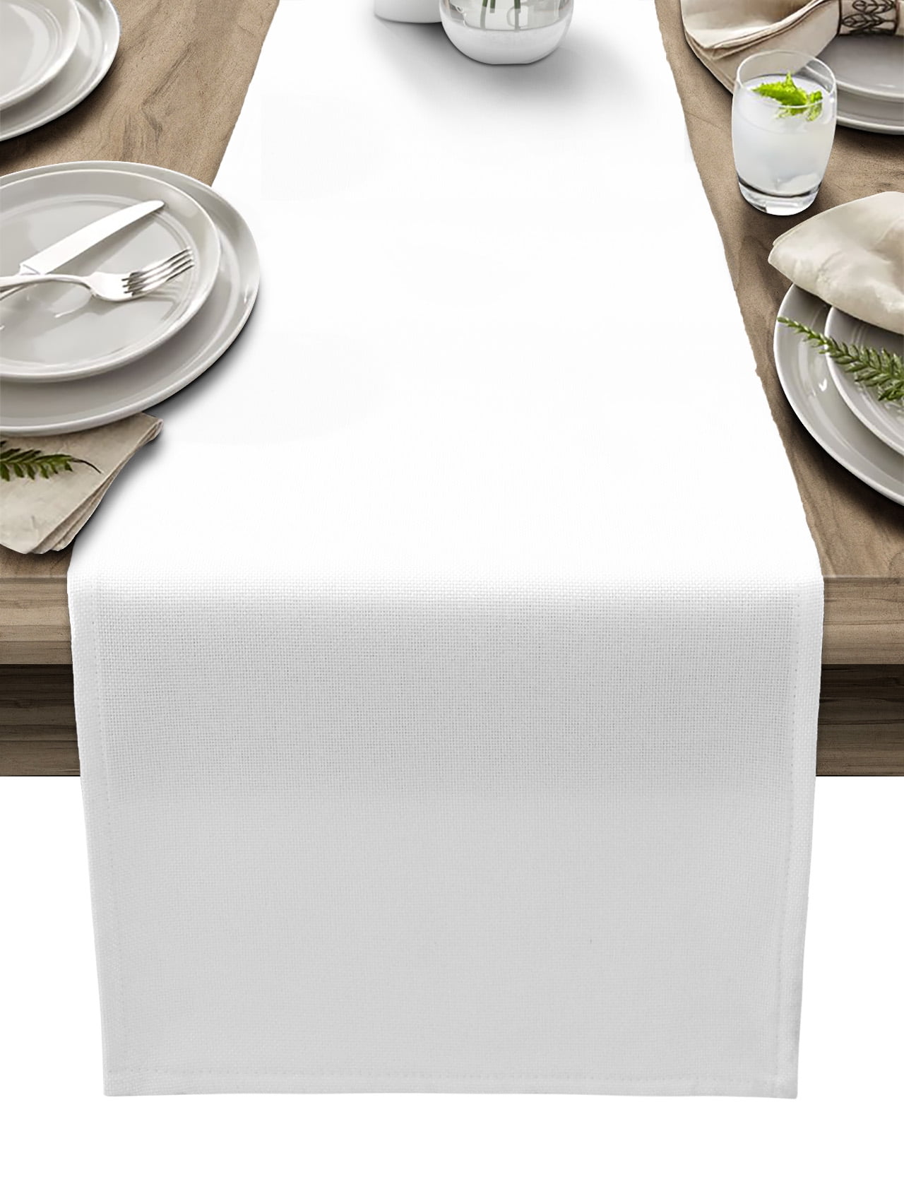 White Table Runner Pure White Solid Color Simple Minimalism Art ...