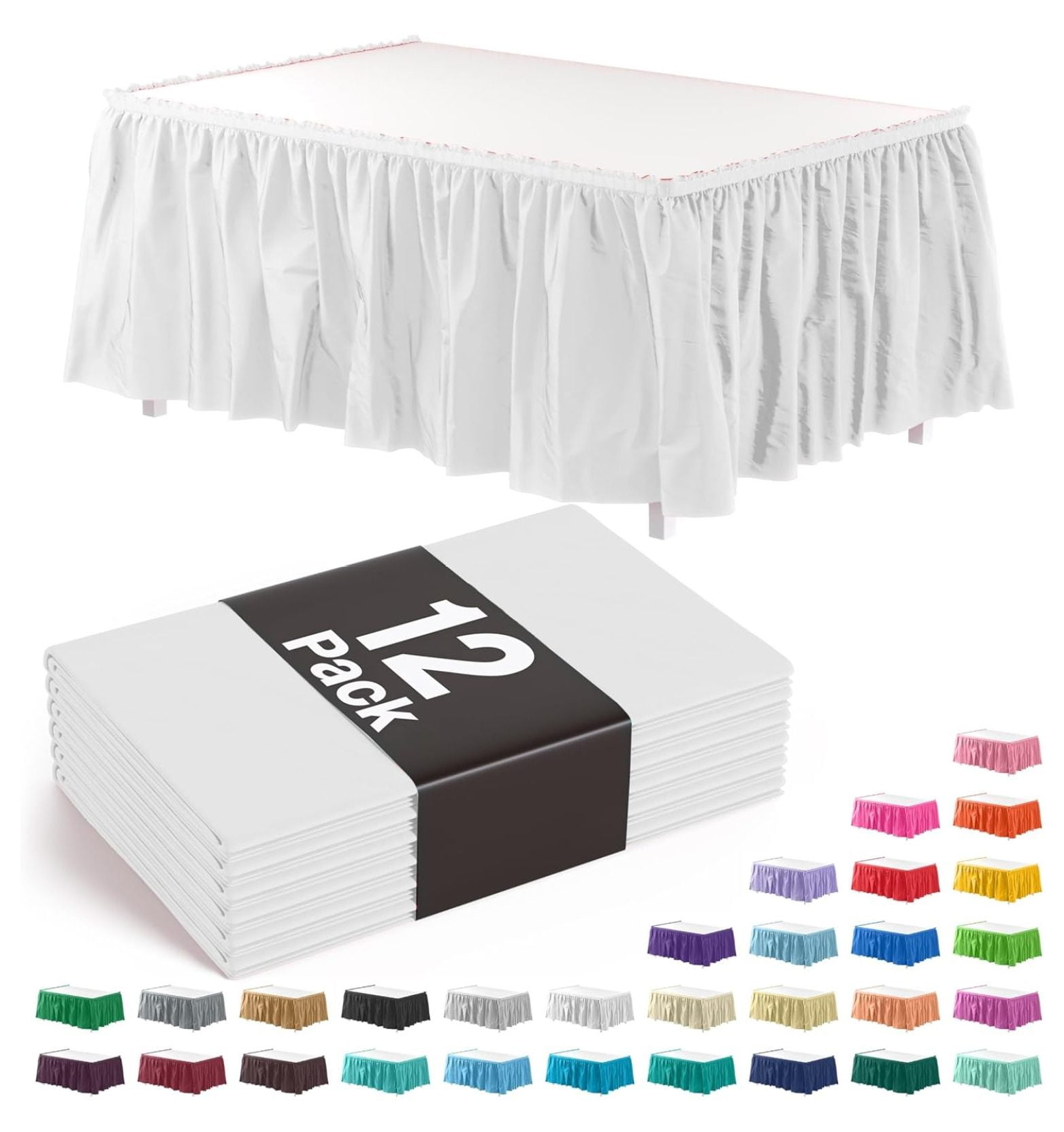 White Table Skirt 12 Pack 29" X 14' Disposable Plastic Table Skirts for ...