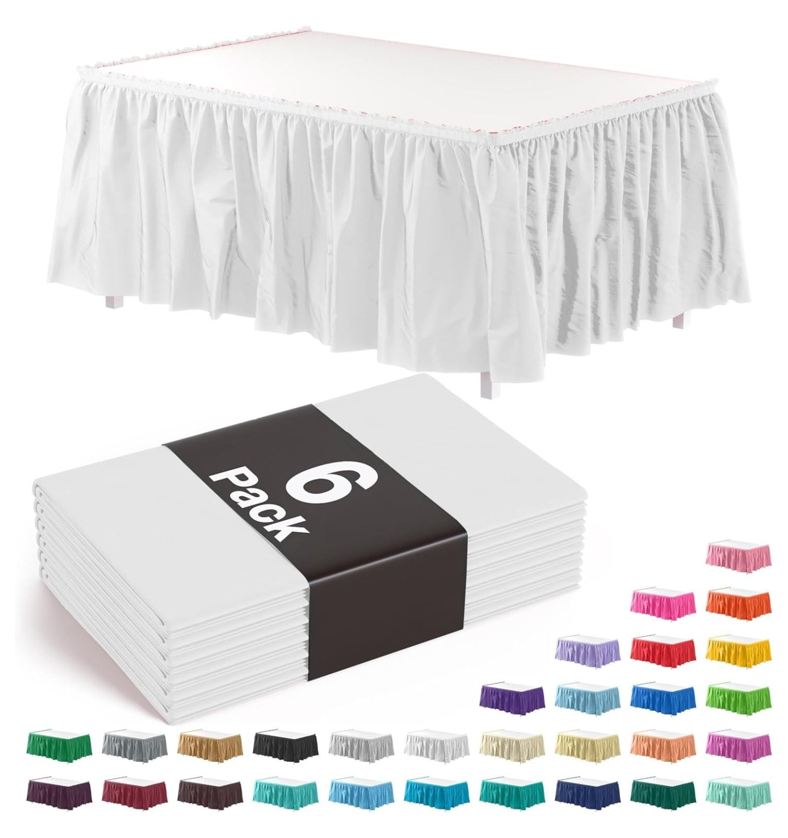 White Table Skirt 6 Pack 29" X 14' Disposable Plastic Table Skirts for ...