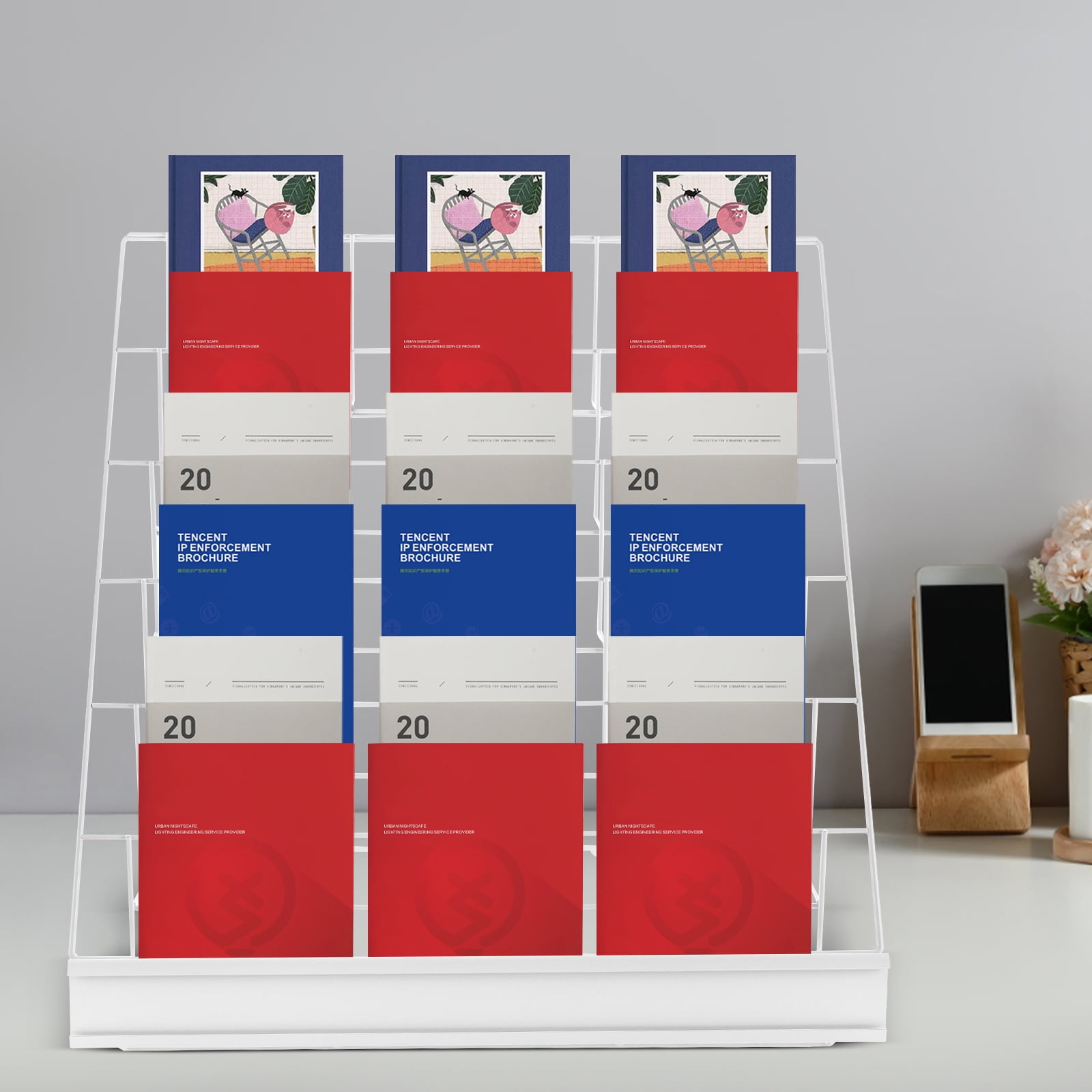White Tabletop Book Rack, Magazine Rack for Table Top, Book Display ...