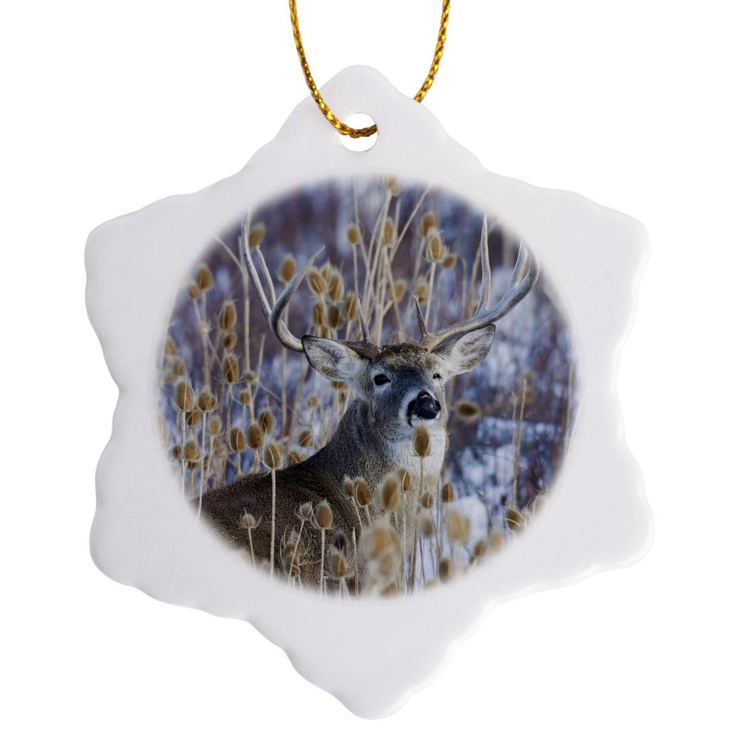 3drose, White-tail Deer Buck., 3 inch Snowflake Porcelain Ornament ...