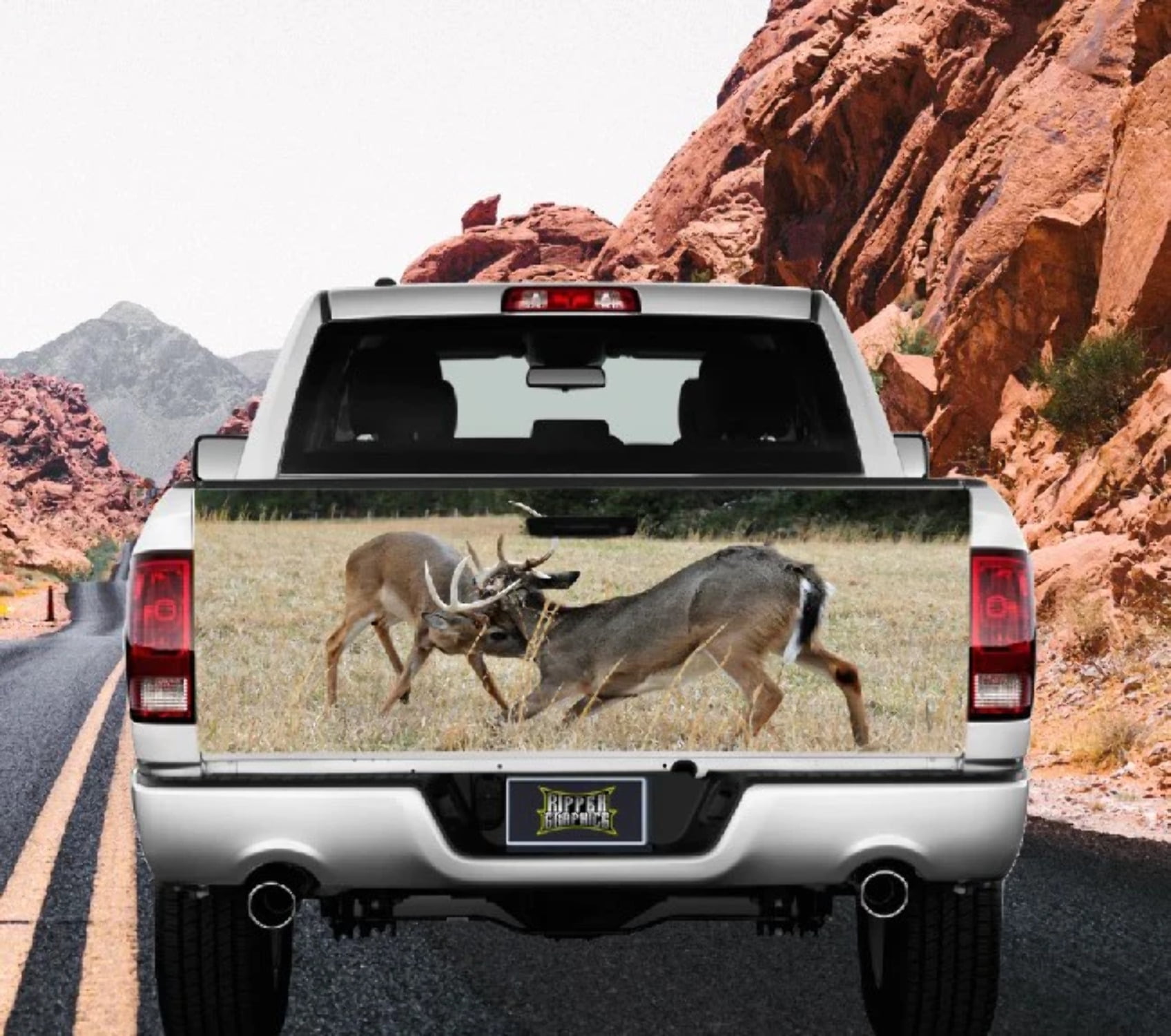 White Tail Deer Bucks Fighting During Rut Tailgate Wrap Vinyl Graphic ...